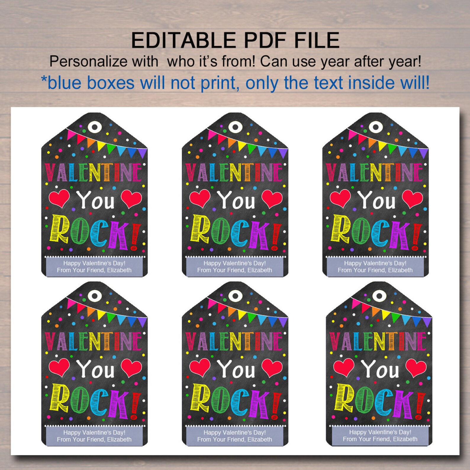 EDITABLE You Rock Valentine's Day Gift Tags Staff Teacher - Etsy