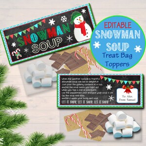 Editable Snowman Soup Bag Toppers: Christmas Hot Cocoa Tags (instant ...