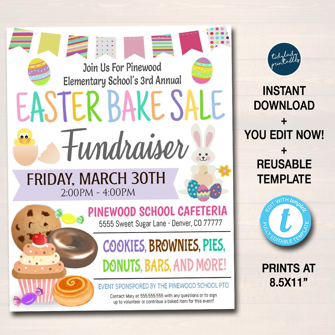 Easter Bake Sale Flyer, Spring Fling Festival Flyer, Printable Bakery ...