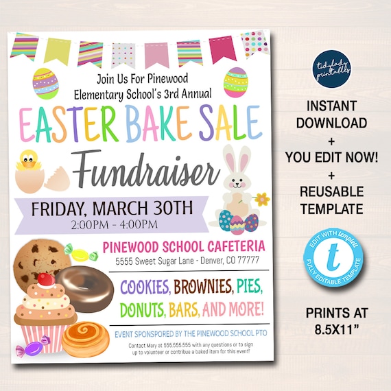 Easter Bake Sale Flyer, Spring Fling Festival Flyer, Printable Bakery ...