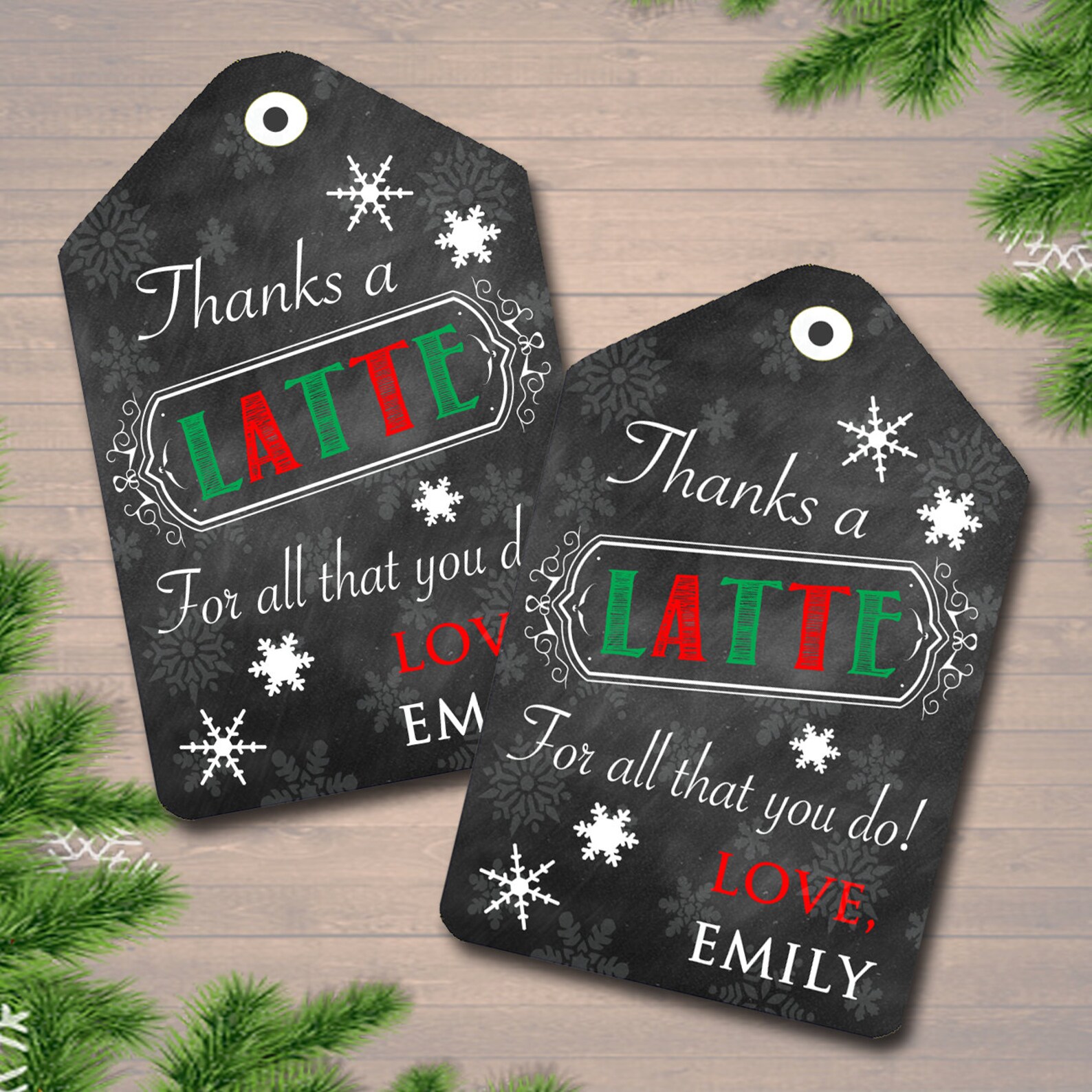 EDITABLE Gift Tags Thanks a Latte Gift Tags Christmas Thanks - Etsy