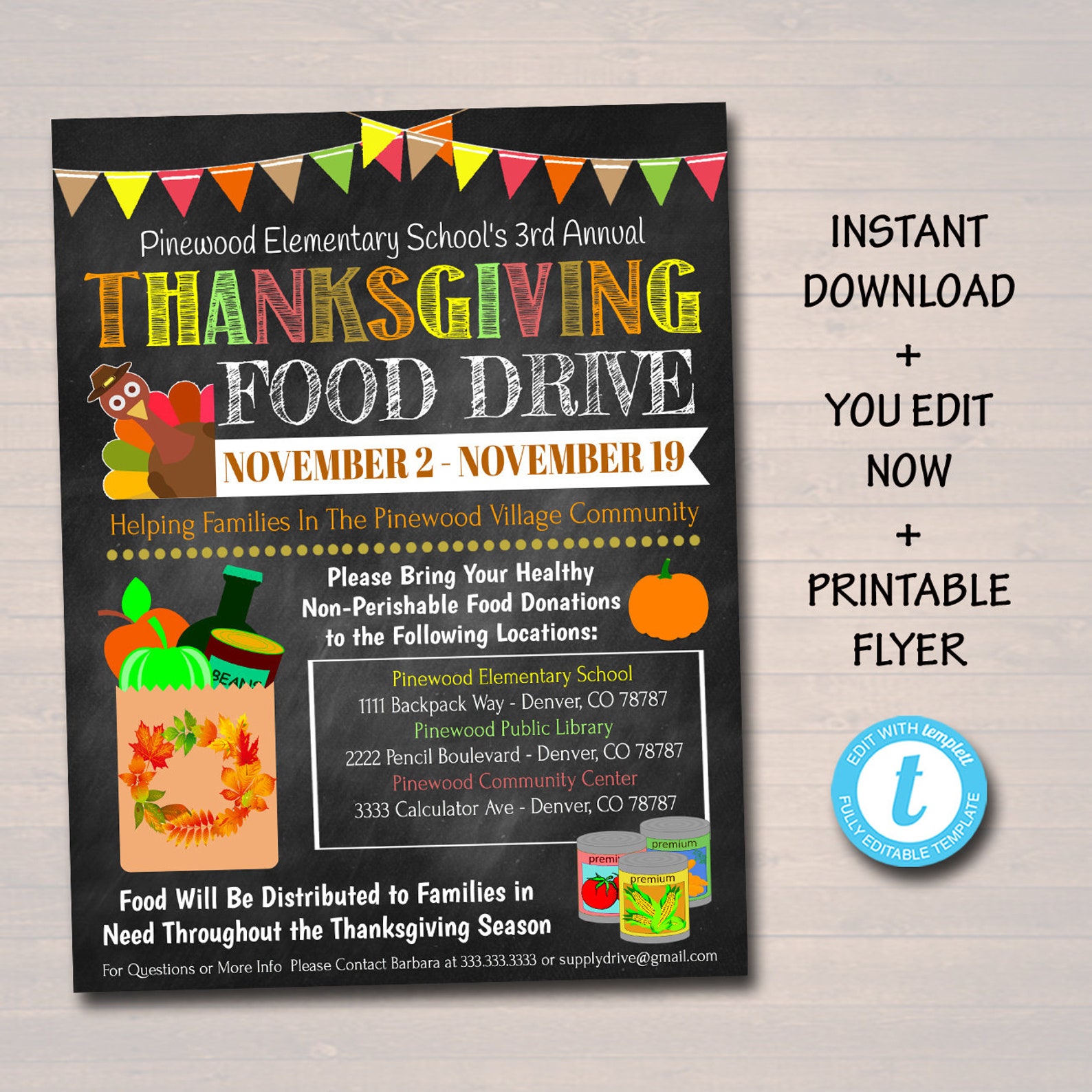 EDITABLE Fall Food Drive Flyer Printable PTA PTO Flyer | Etsy