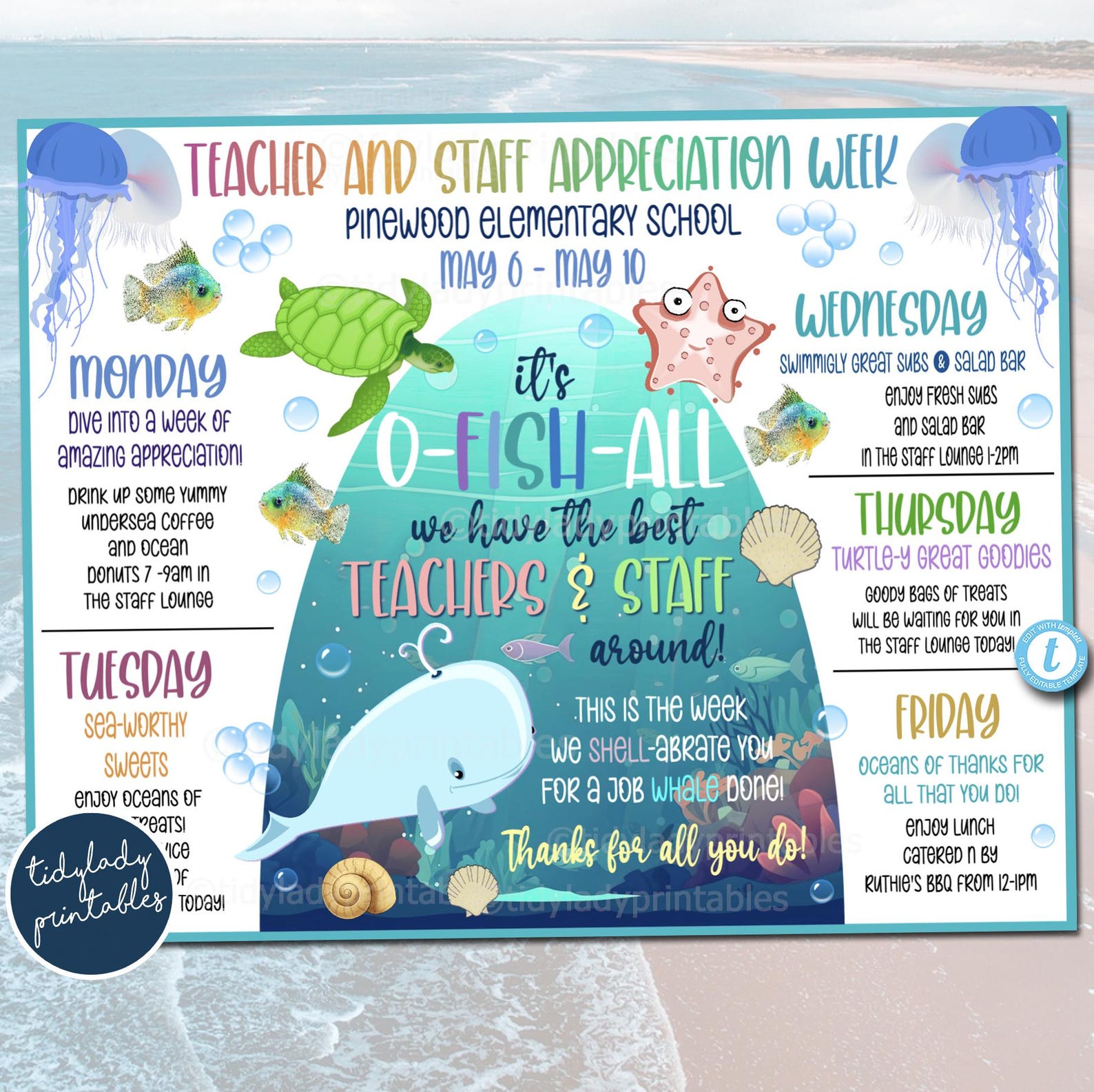 Under the Sea Teacher Appreciation Week Itinerary: Editable Ocean Theme ...