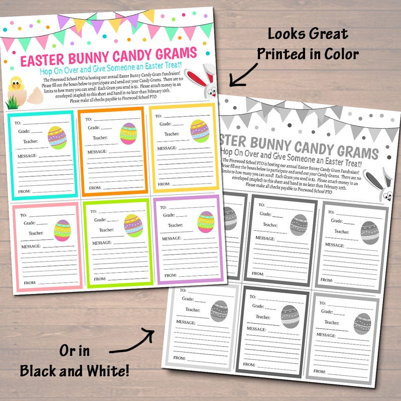 Easter Bunny Candy Gram Flyer: School Fundraiser Template (printable ...