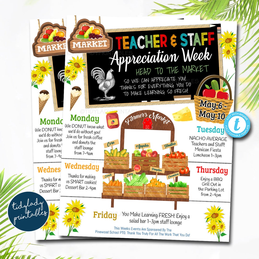 EDITABLE Farmers Market Theme Teacher and Staff Appreciation Week ...