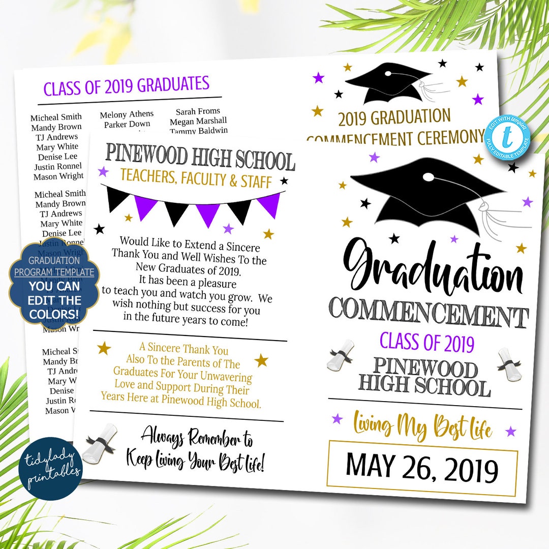Graduation Ceremony Program Template, High School Graduation College ...