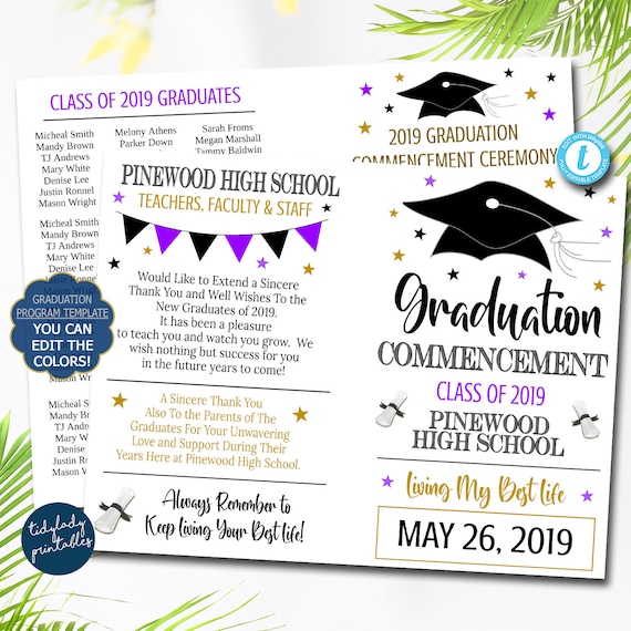 Graduation Ceremony Program Template, High School Graduation College ...