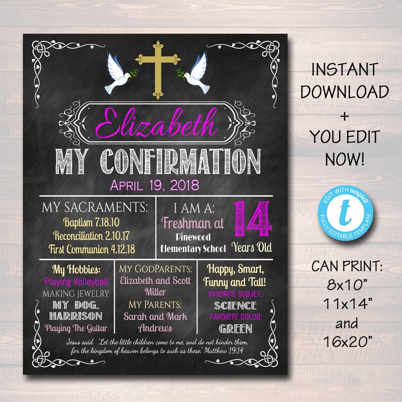 EDITABLE Confirmation Chalkboard Poster Religous Christian - Etsy