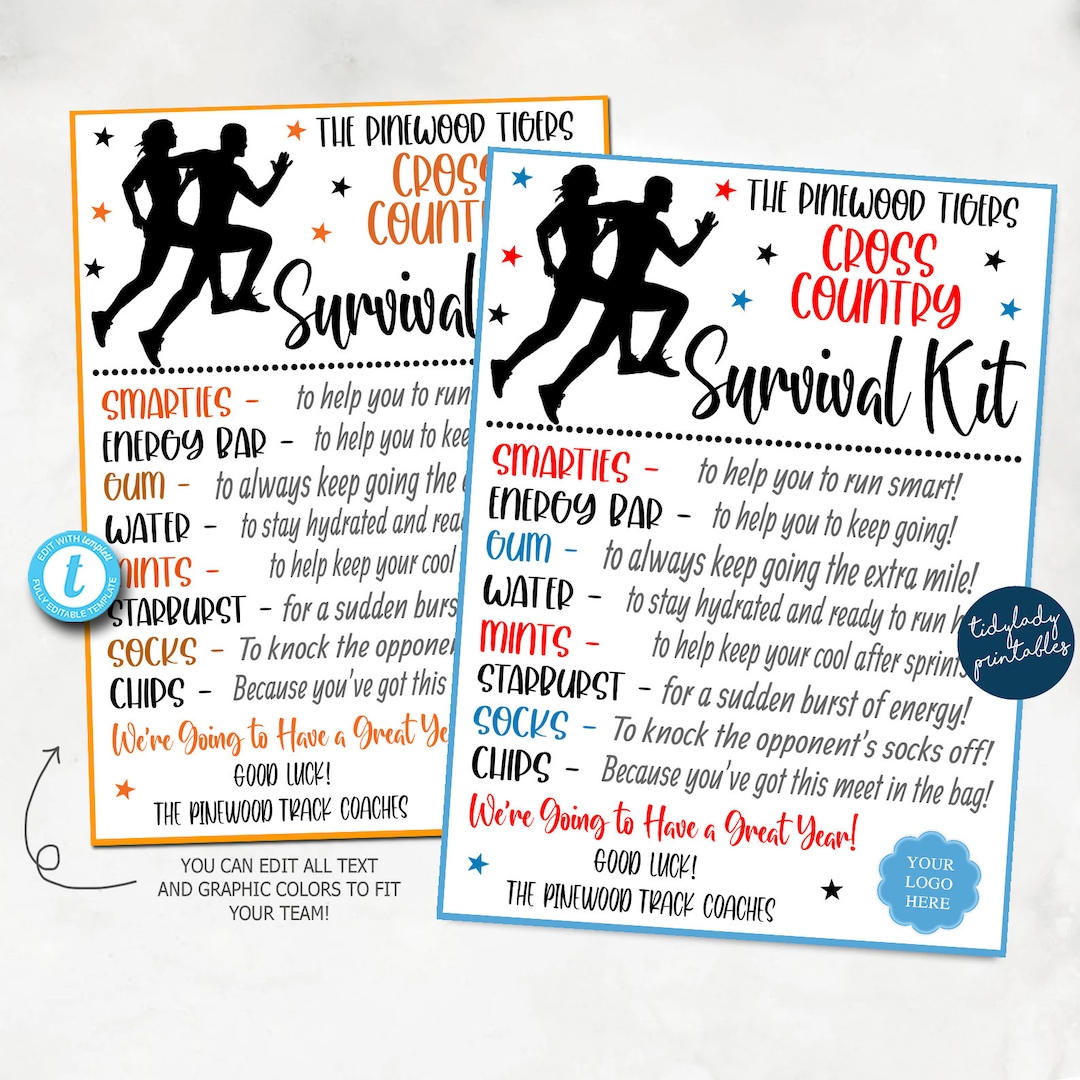 EDITABLE Cross Country Survival Kit Printable, Track Team Gift, Team ...
