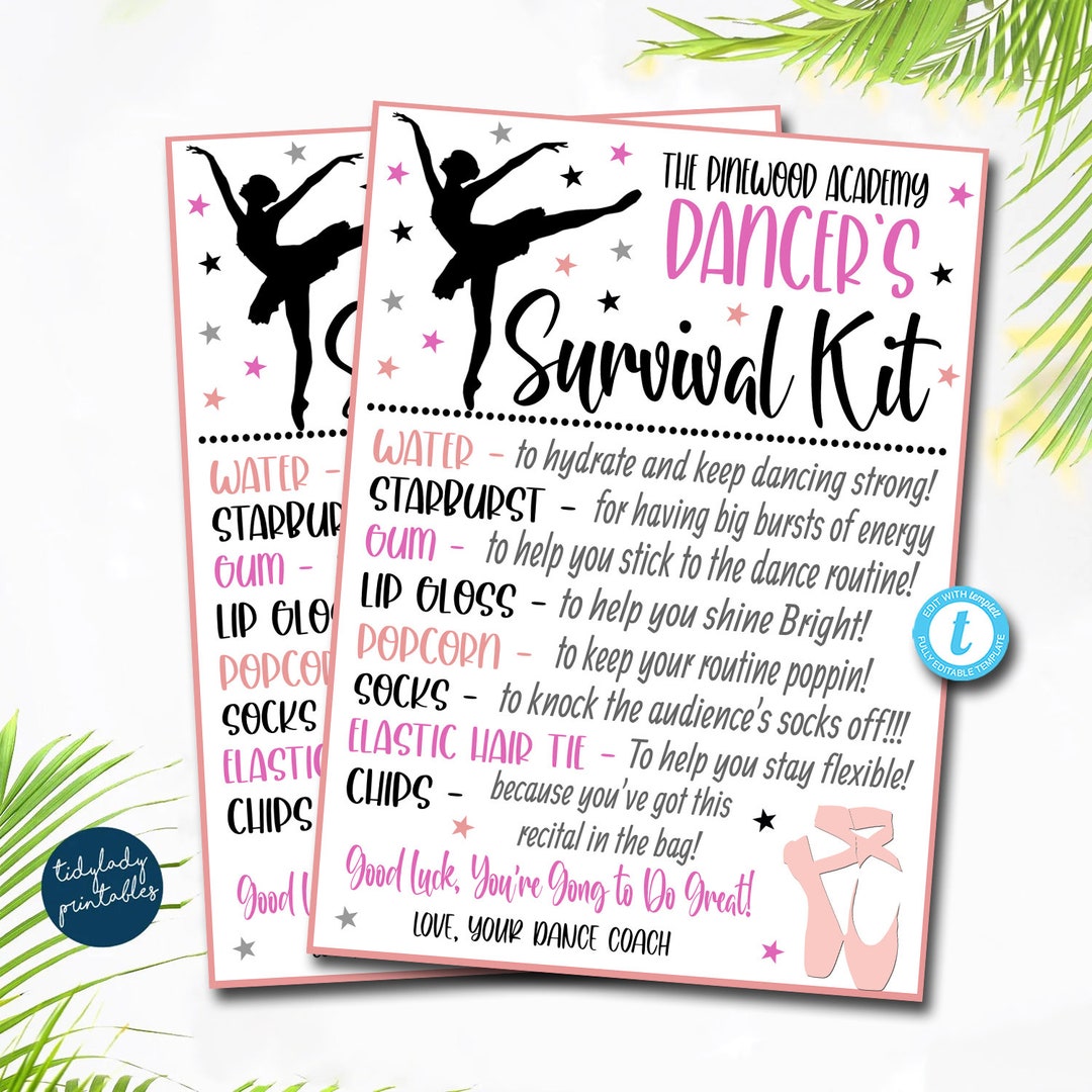 Dancer Survival Kit Printable Tags: Editable Template (digital Download ...