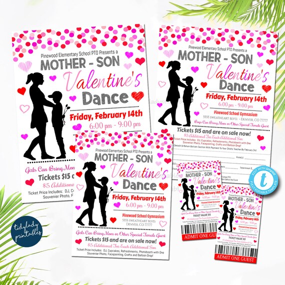 EDITABLE Mother Son Valentine's Day Dance Set Sweet Heart School Dance ...