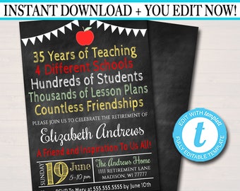 Editable Teacher Retirement Invitation, Printable Digital Teacher ...