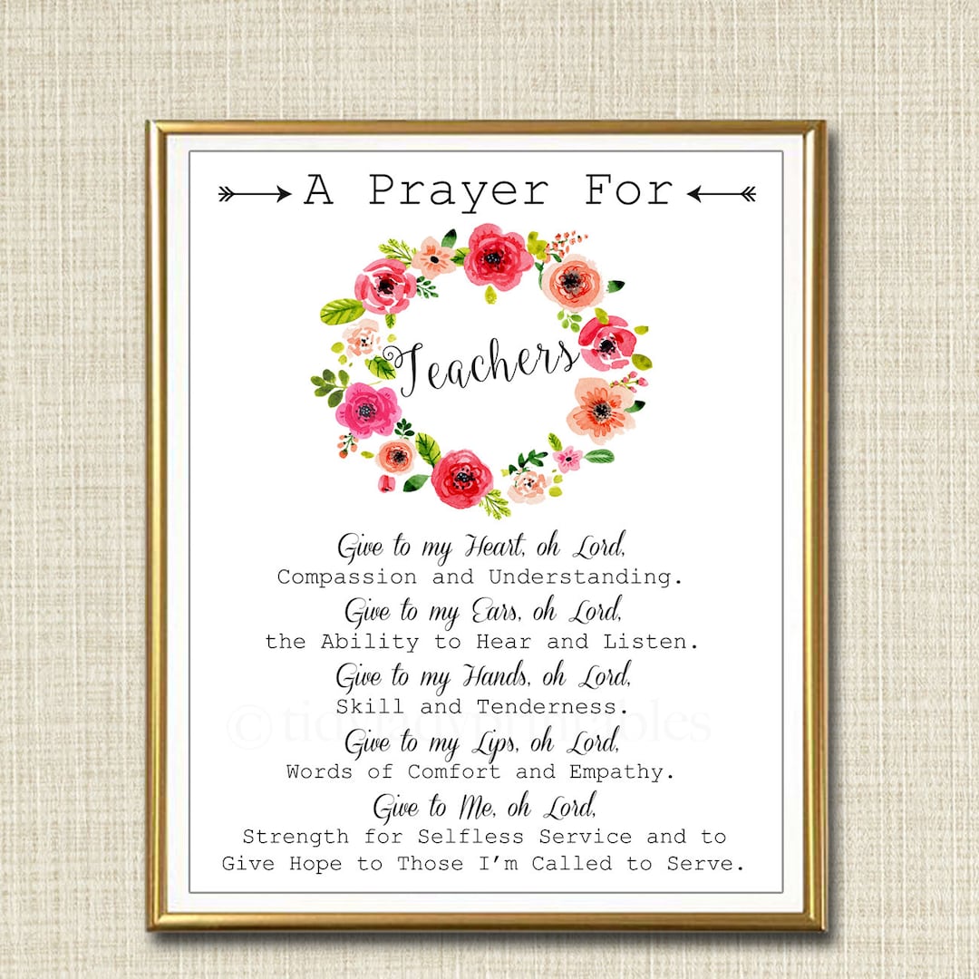 Teacher Educator Prayer Art, School Teacher Gift, Floral Classroom ...