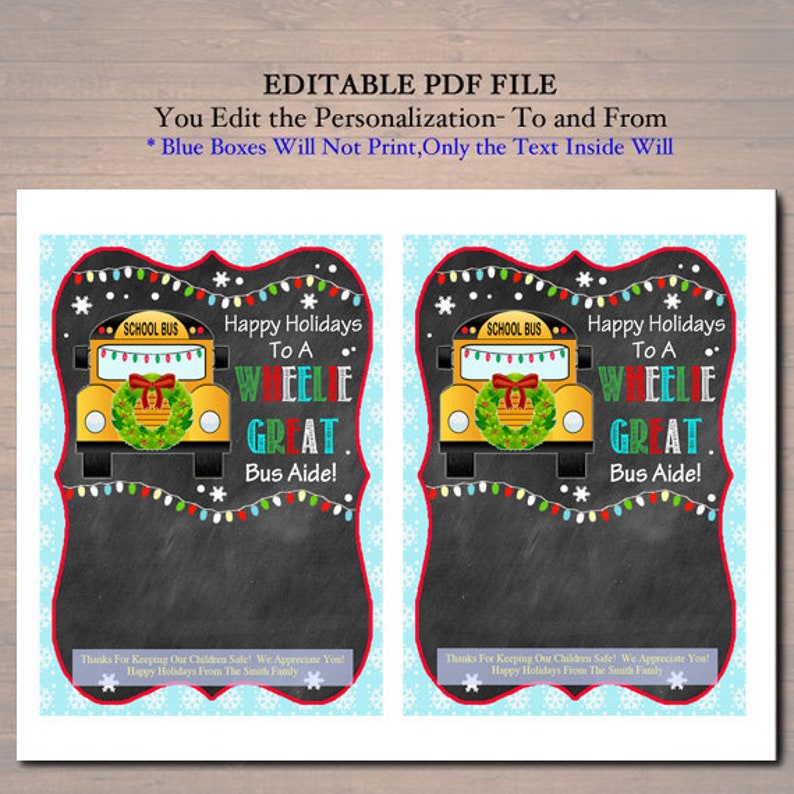 EDITABLE Christmas Bus Aide Gift Card Holder, Printable Holiday Gift ...