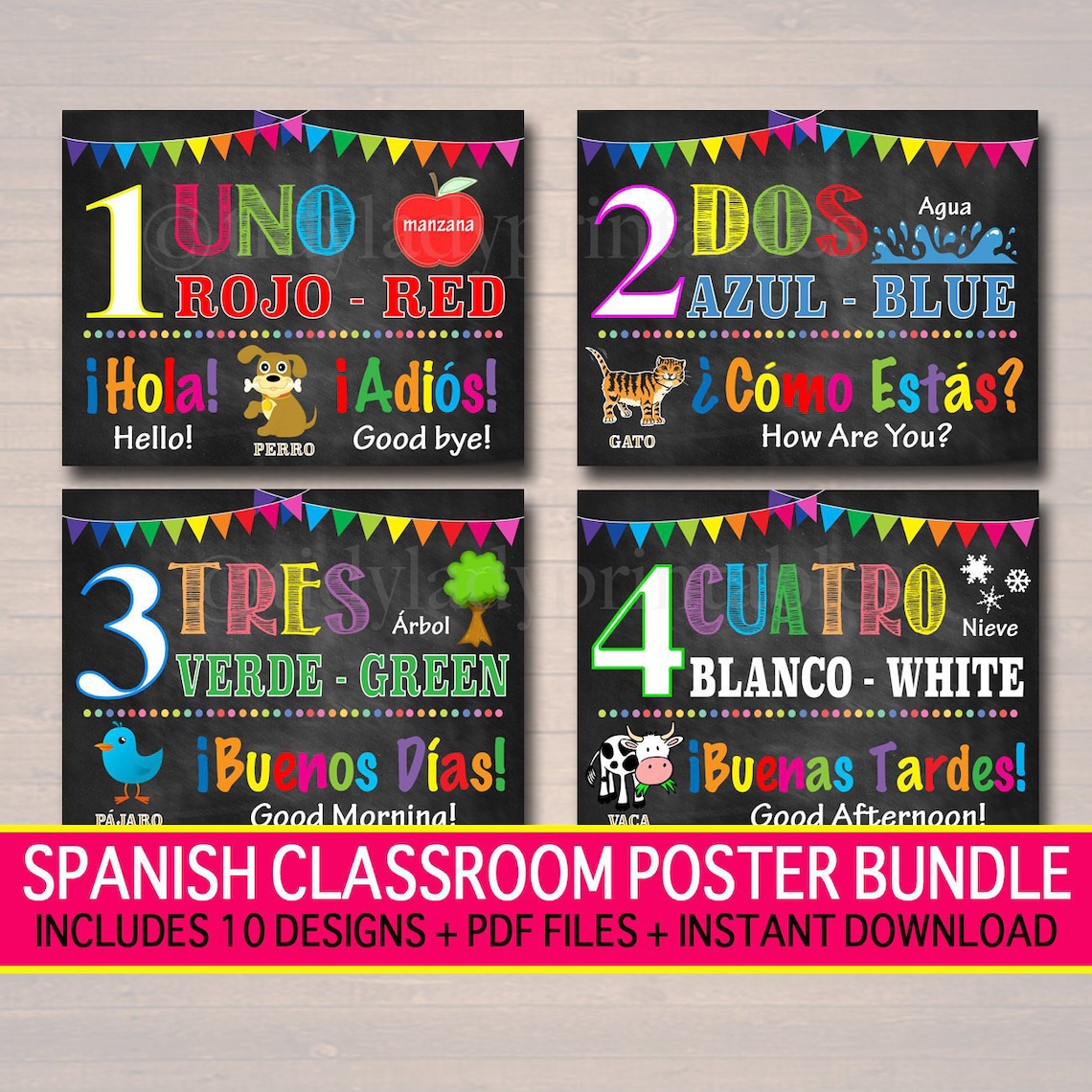 Spanish Classroom Printable Poster Set Spanish Art - Etsy
