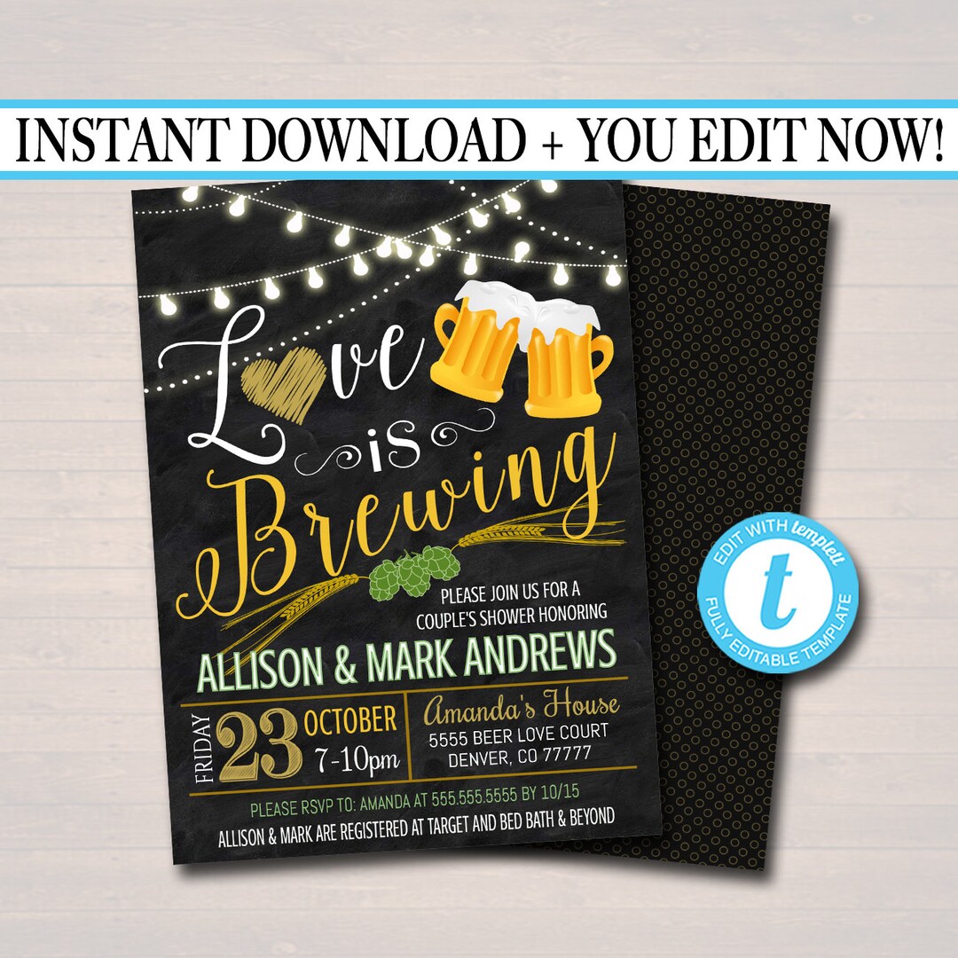 EDITABLE Love is Brewing Bridal Couples Shower, Beer Keg Party, Wedding ...