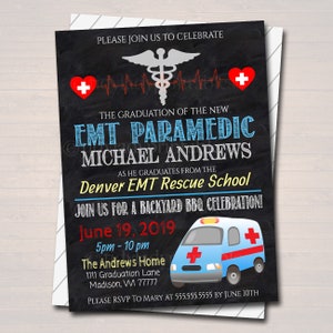 Editable Paramedic EMT Graduation Invitation Chalkboard Printable ...