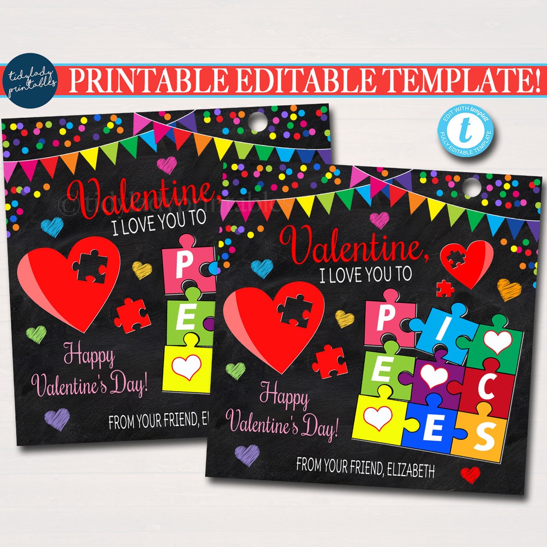 Valentine Puzzle Gift Tags, Jigsaw Gift Labels Valentine's Day Teacher ...