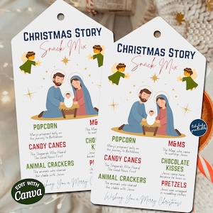 Christmas Story Tag Printable, Christmas Snack Mix Tag, Nativity Story ...