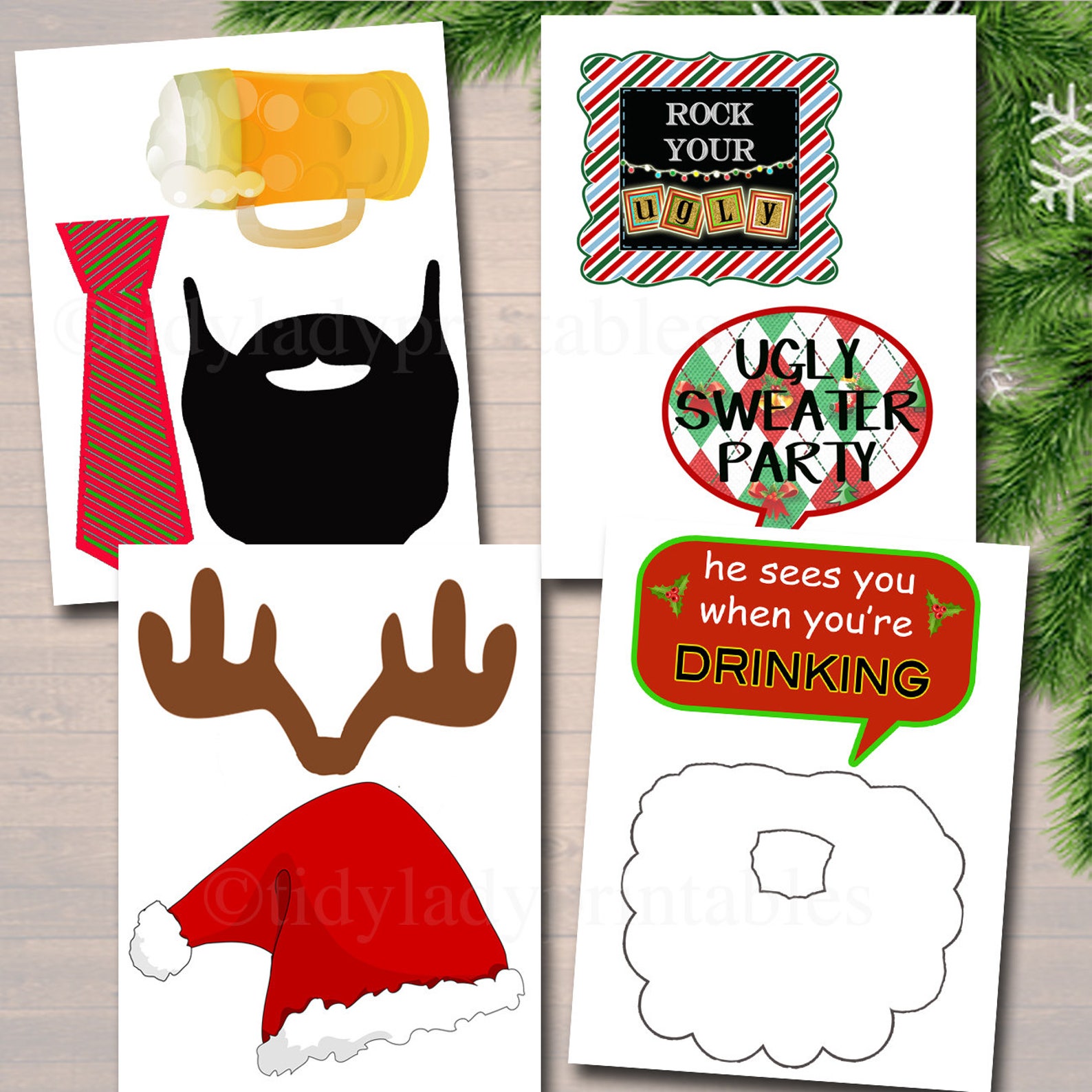 Printable Ugly Sweater Photo Booth Props Selfie Station Grab - Etsy