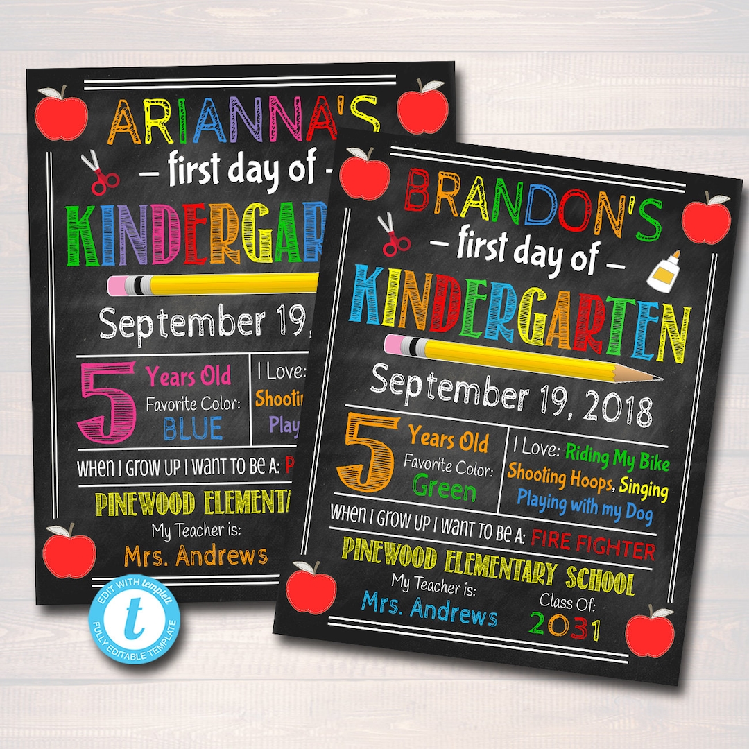 First Day of School Sign, Back to School Chalkboard Poster Personalized ...