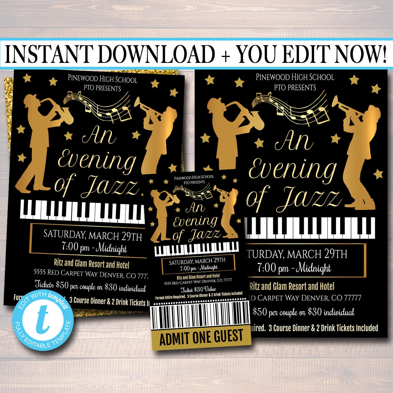 Invitaciones Jazz Negras Y Doradas Página 7 Plantillas Para
