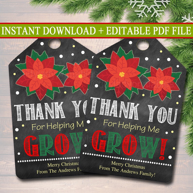 EDITABLE Christmas Gift Tags Thank You for Helping Me Grow - Etsy