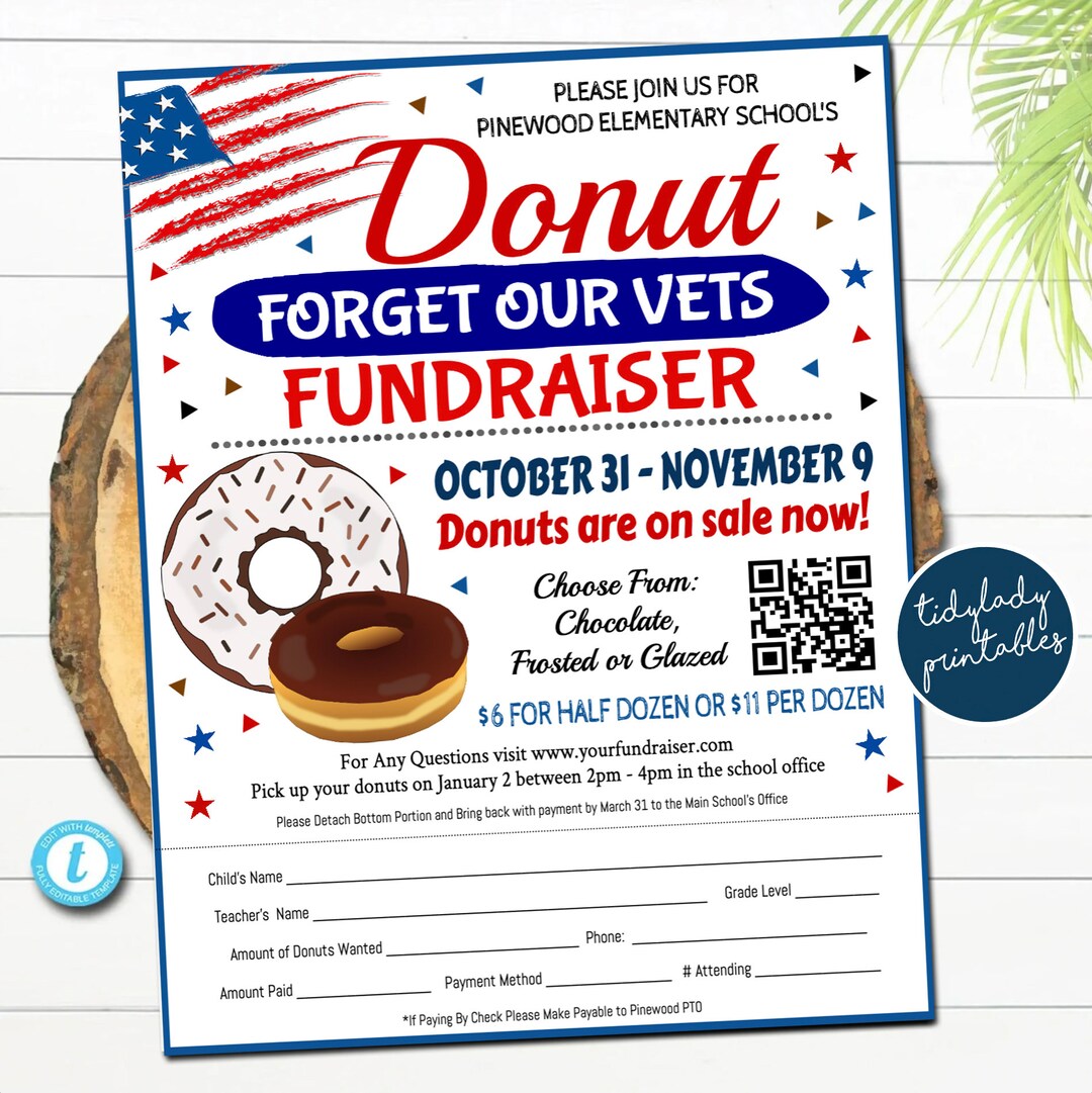 Patriotic Donut Fundraiser, Bakery Bake Sale Fundraising Printable ...