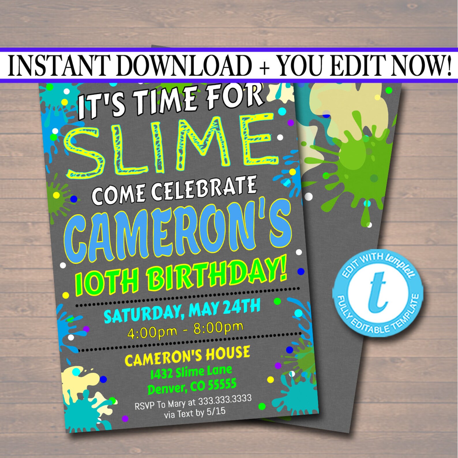 EDITABLE Slime Party Birthday Invitation Slime Mad Scientist - Etsy