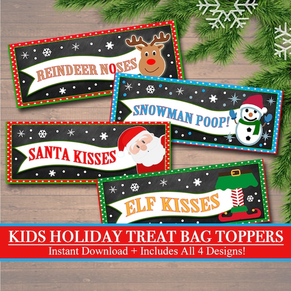 Kid's Christmas Treat Bag Toppers Printable Holiday Food | Etsy