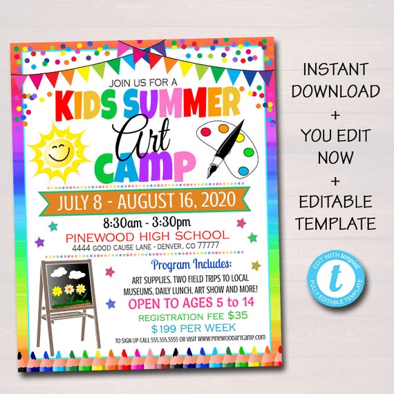 Summer Art Camp Flyer, Kids Little Artist Teacher Camp, Marketing ...