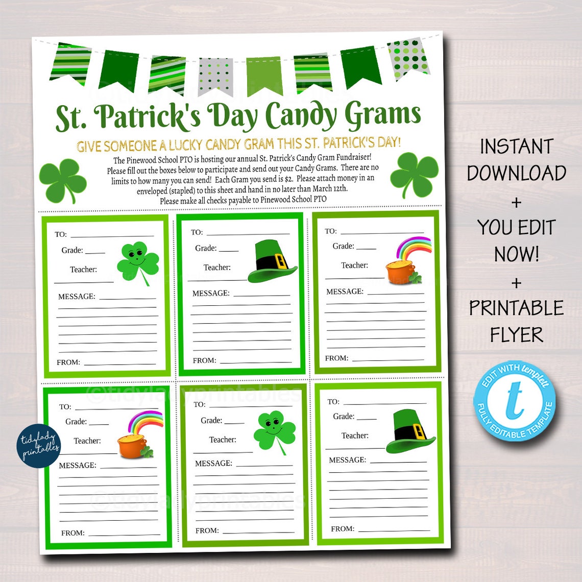 EDITABLE St. Patrick's Day Candy Gram Flyer School - Etsy
