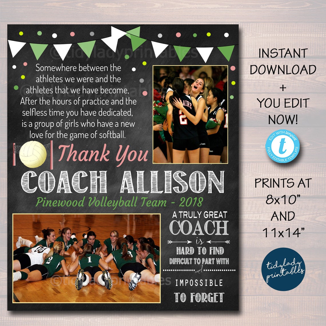 EDITABLE Volleyball Coach Gift Coach Award Team Gift End of - Etsy