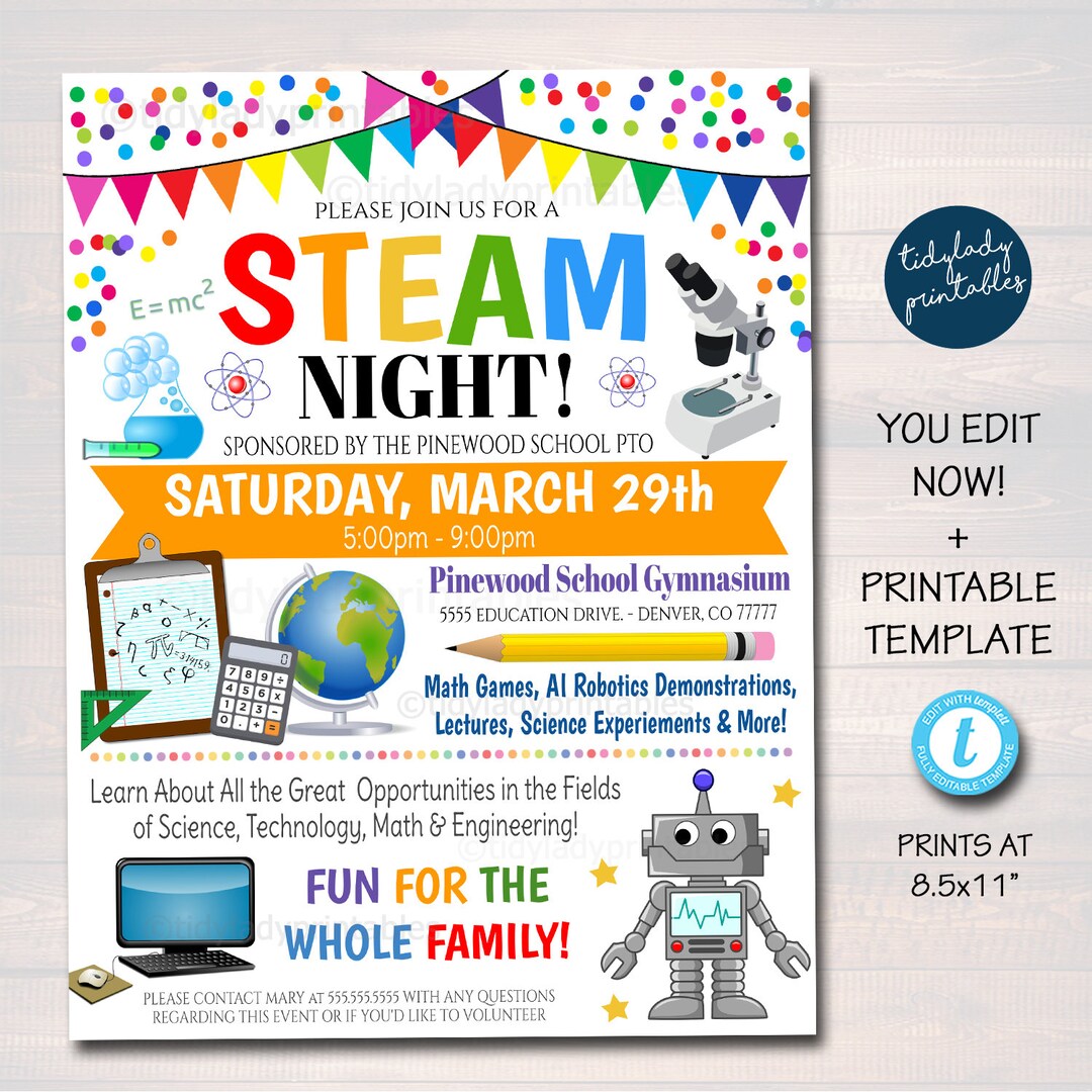 Editable Family STEAM Night Flyer: School PTA Event (printable) - Etsy