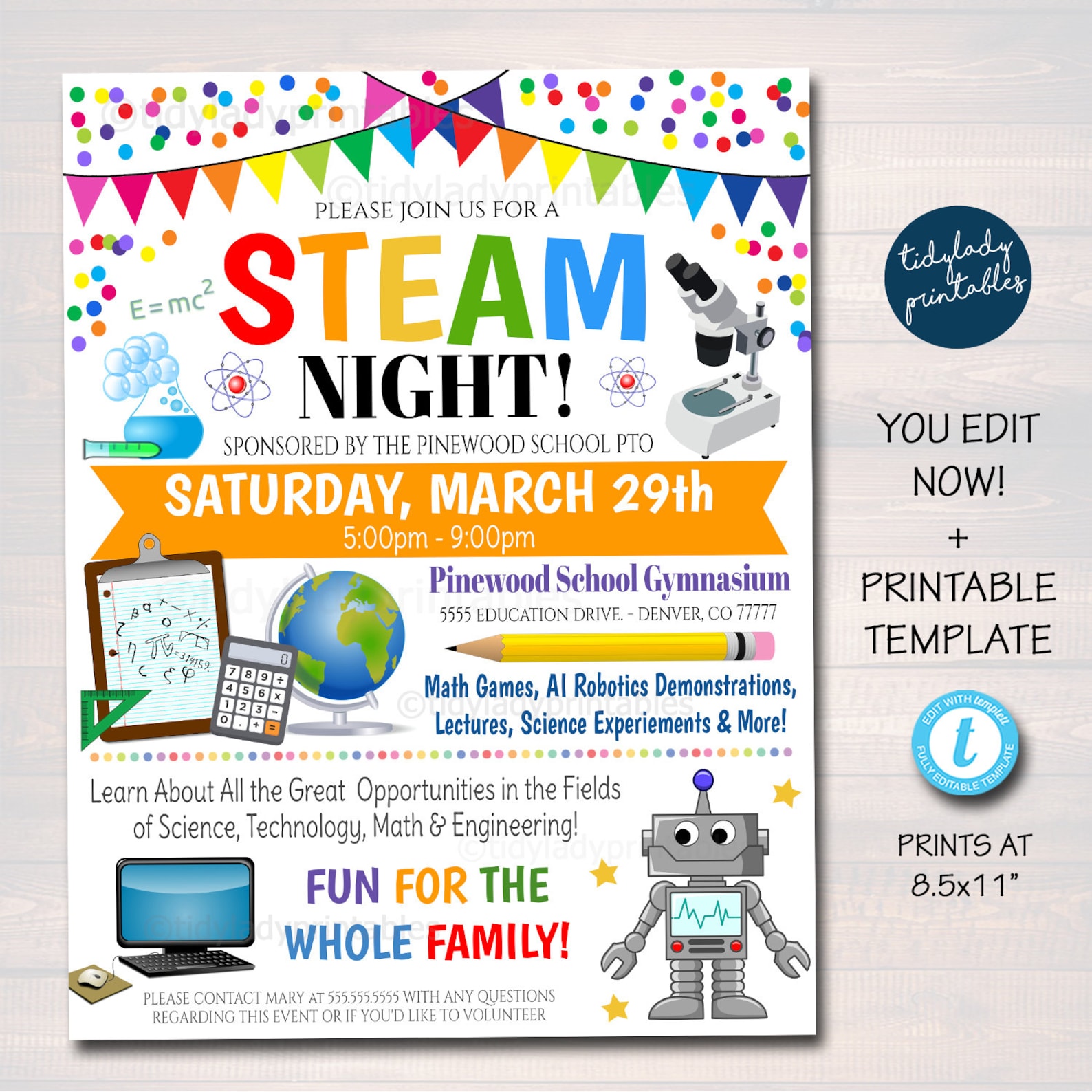 EDITABLE Family Steam Night Flyer School PTA PTO Flyer | Etsy