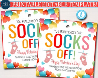 Valentines Sock Gift Tags Staff, Fuzzy Socks Mani Pedi Gift, Toe-tally ...