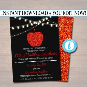 Editable Teacher Retirement Invitation Printable, Education Teacher ...