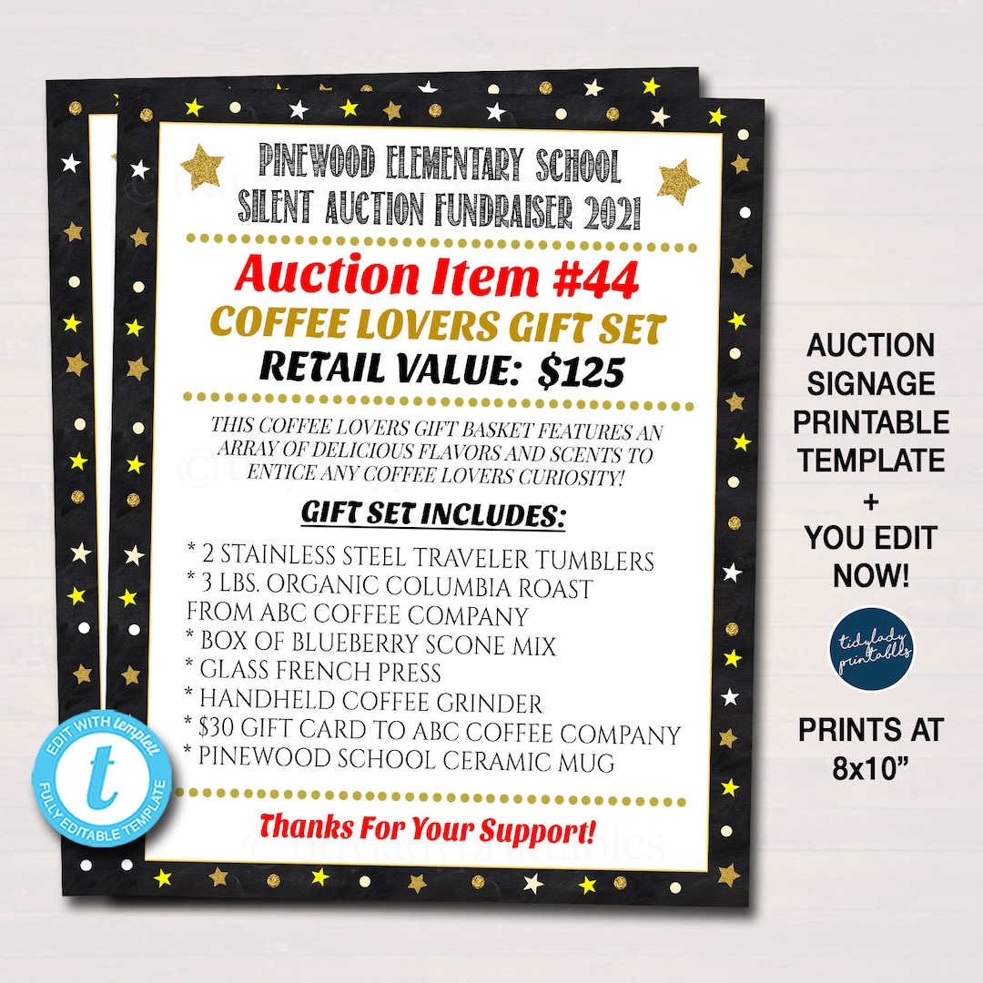Silent Auction Template, Fundraiser Event Decor, School Pto Pta ...