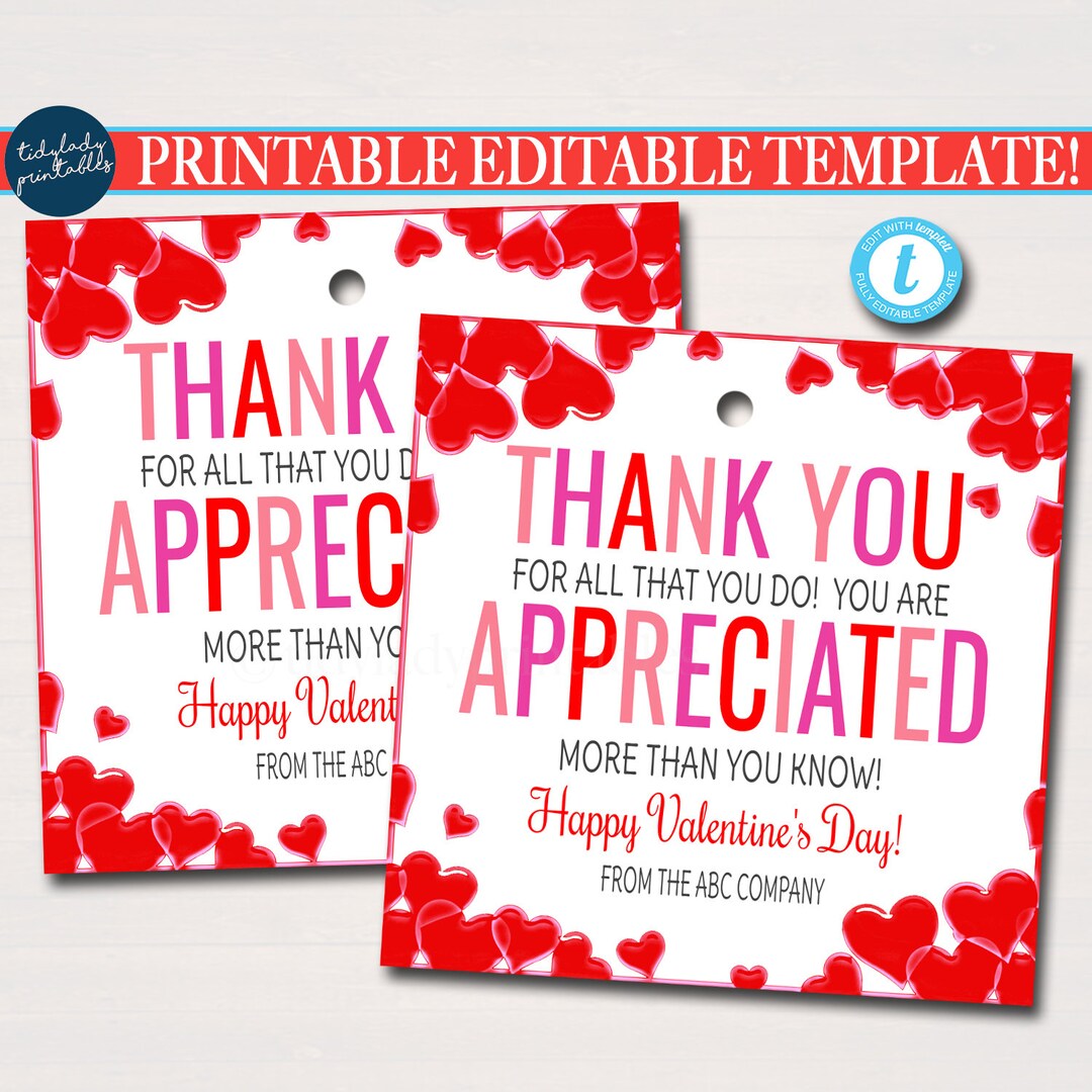 Valentine's Day Thank You Gift Tags, Teacher Staff Employee Nurse ...