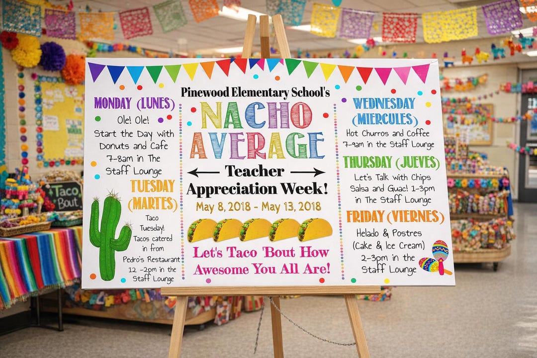 Editable Nacho Average Teacher Appreciation Week Itinerary Poster ...