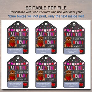EDITABLE Valentine I Like You Beary Much Gift Tags, Teacher Friend Kids ...