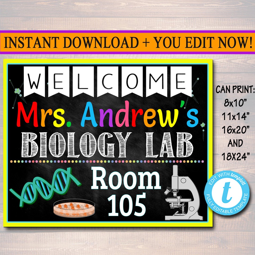 Biology Teacher Classroom Door Sign, Science Lab Printable Classroom ...