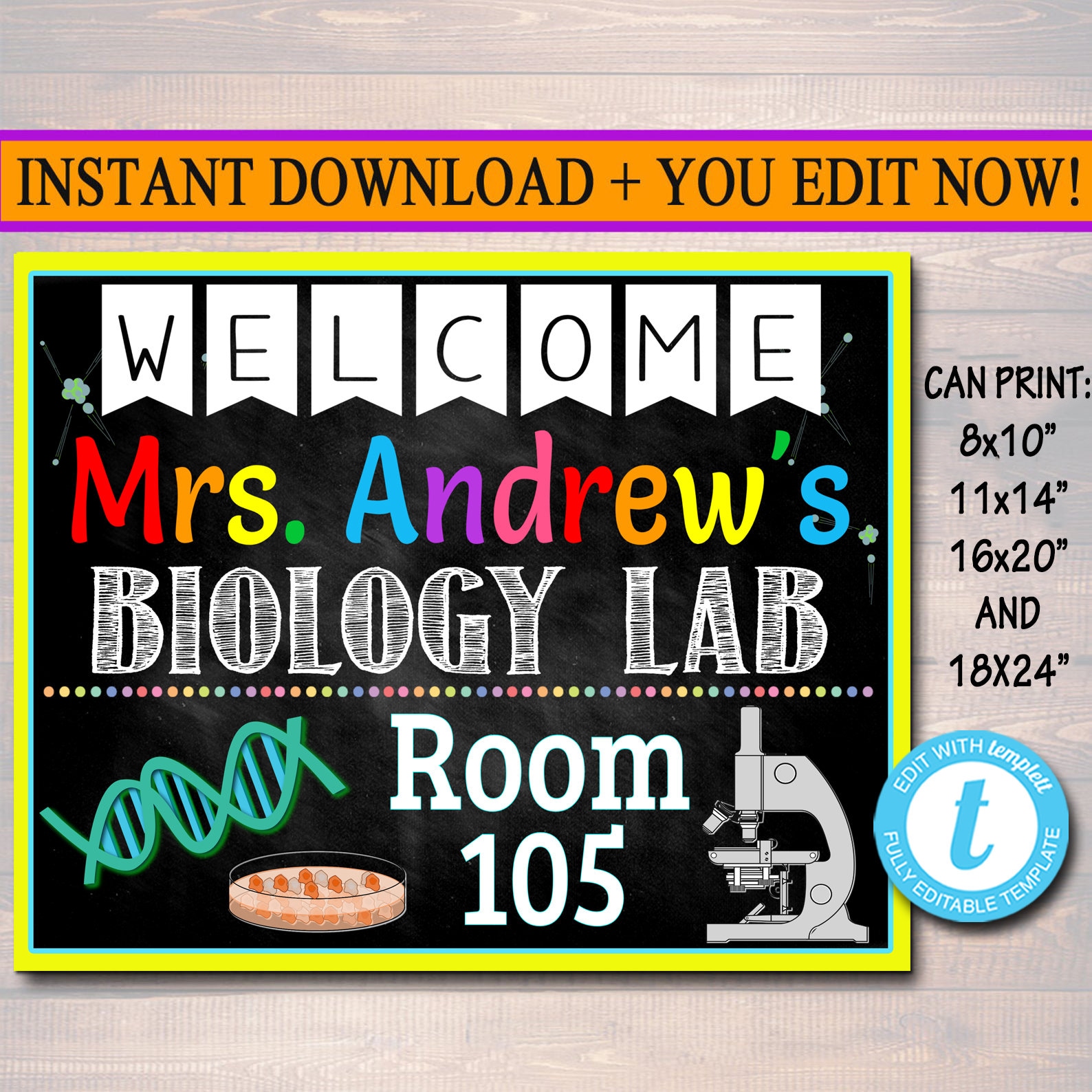 Biology Teacher Classroom Door Sign Science Lab Printable | Etsy