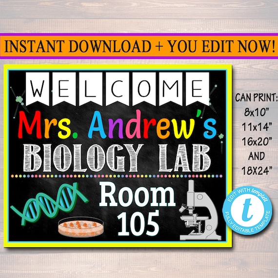 Biology Teacher Classroom Door Sign, Science Lab Printable Classroom ...