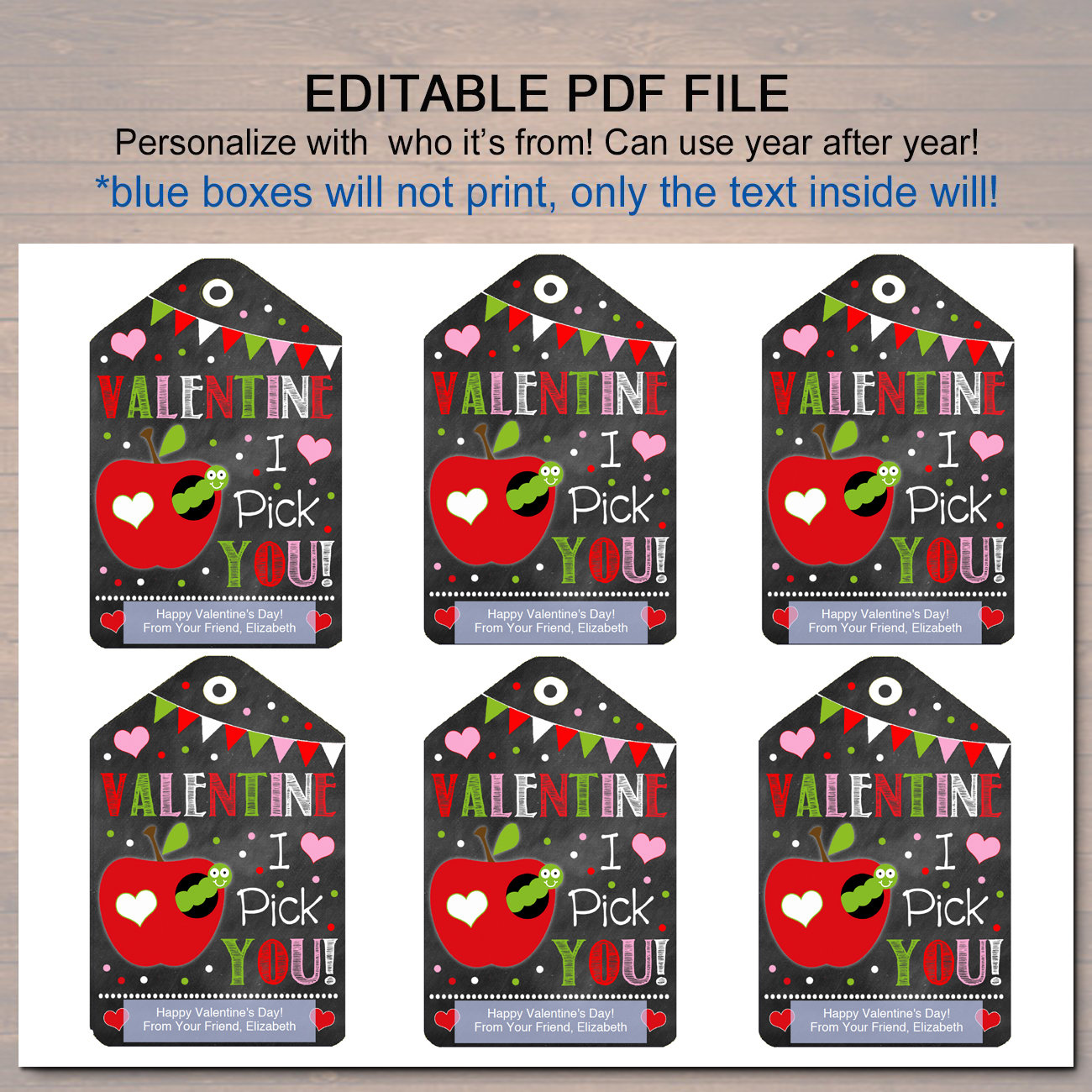EDITABLE Apple Valentine's Day Gift Tags, Kids Friend Classroom Fruit ...
