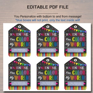 EDITABLE Crayon Valentine's Day Gift Tags, Friend Classroom, You Color ...
