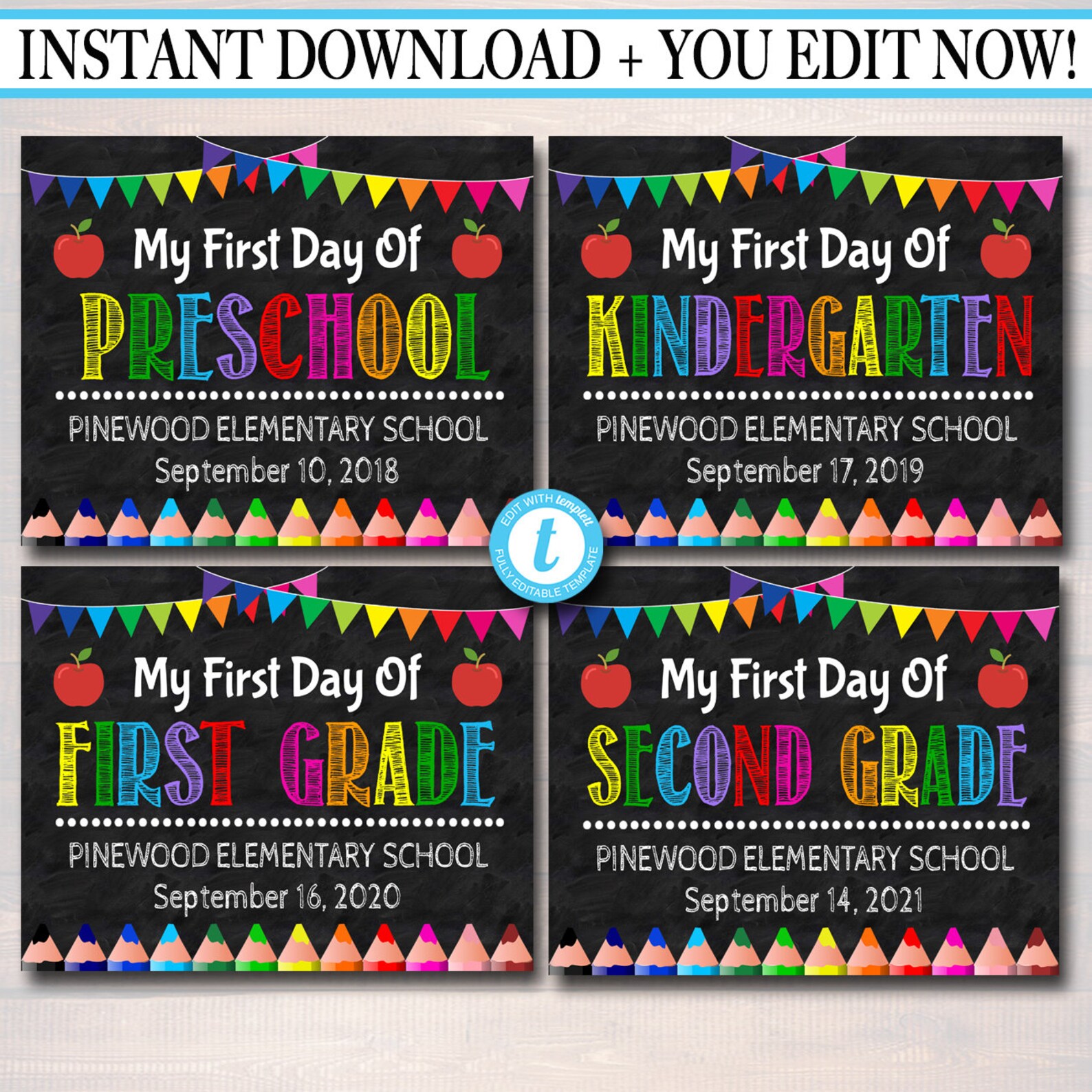 EDITABLE Template Back to School Set First Day Last Day - Etsy