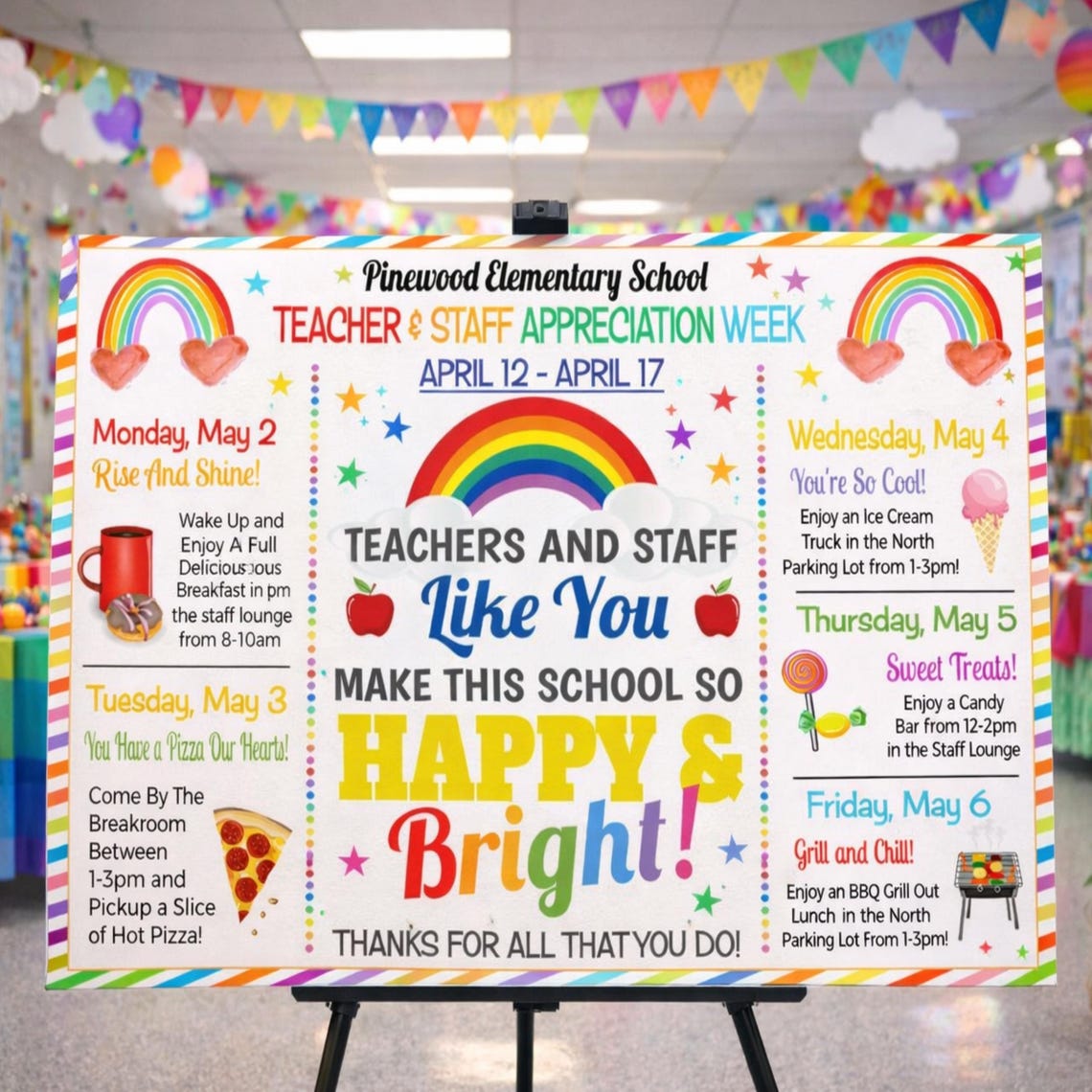 Editable Teacher Appreciation Week Itinerary: Rainbow Theme Poster ...