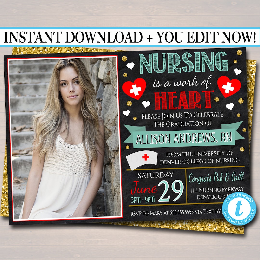Editable Nurse Graduation Invitation Chalkboard Printable Digital ...