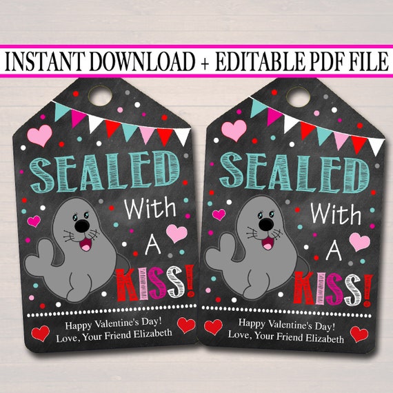 EDITABLE Sealed with a Kiss, Seal Gift Tags, Teacher Friend Kids ...